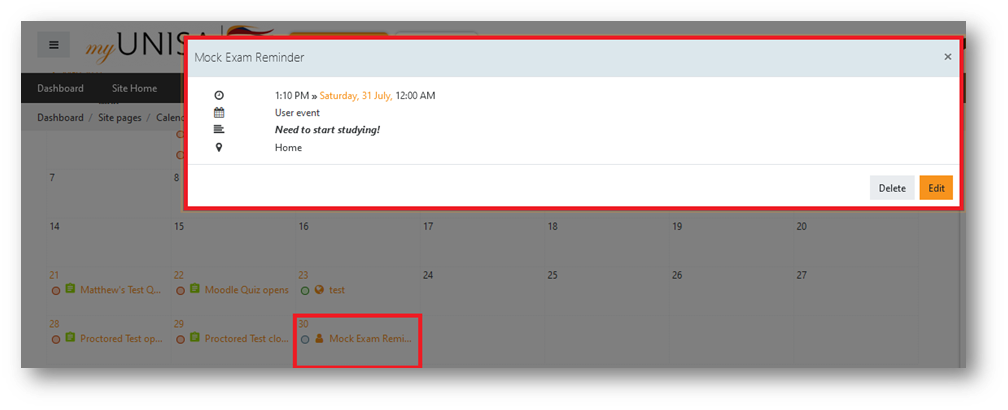 Section: Lesson 3: How do I view my calendar? | STU-100: Basic Skills in Using myModules on ...